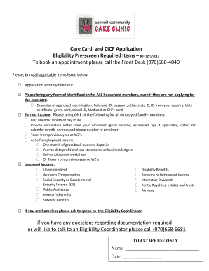 Fillable Online Care Card and CICP Application Fax Email Print - pdfFiller