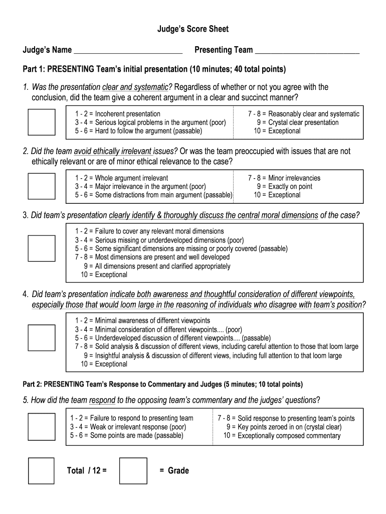 Fillable Online Debate Score Sheet.doc Fax Email Print - pdfFiller
