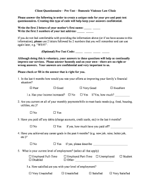 Fillable Online Client Questionnaire Pre-Test Domestic Violence Law ...