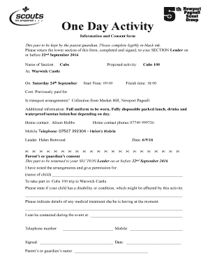 Fillable Online 5th newportpagnellscouts org one day activity form ...
