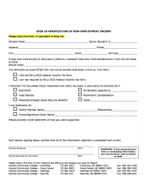 Fillable Online 2018-19 VERIFICATION OF INCOME FOR NON-TAX FILERS ...