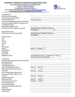 Fillable Online WORKERS COMPENSATION INJURY REPORTING FORM Fax Email ...