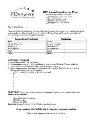 Fillable Online OEF Award Nomination Form - Okemos Education Foundation ...