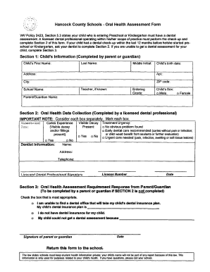 Fillable Online Hancock County Schools - Oral Health Assessment Form ...
