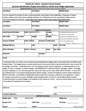 Fillable Online (SIDA) or Sterile Area Badge Application - Sonoma ...