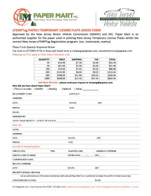 Fillable Online eTEMPTag PAPER l TEMPORARY LICENSE PLATE ORDER FORM Fax ...