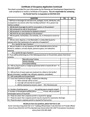Fillable Online Certificate of Occupancy Application Continued - Stephenville Fax Email Print ...