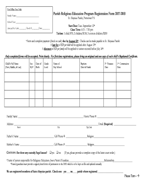 Fillable Online Religious Education Registration Form - Saint Aloysius Catholic Parish Fax Email ...