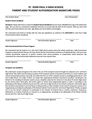 Fillable Online PARENT AND STUDENT AUTHORIZATION SIGNATURE PAGES Fax ...
