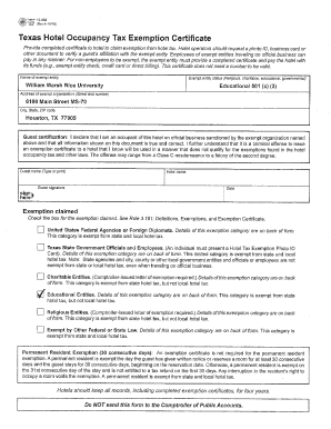Fillable Online Texas Hotel Occupancy Exemption Certificate Fax Email ...