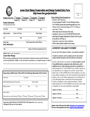 Fillable Online Junior Duck Stamp Conservation and Design Contest Entry ...