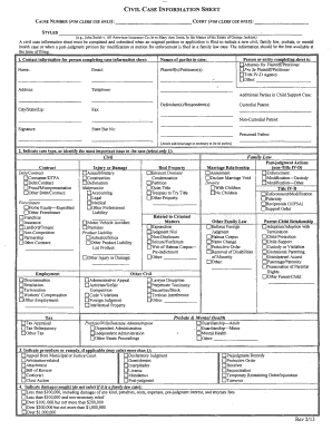 Fillable Online CIVIL CASE INFORMATION SHEET Rev 2/13 Fax Email Print ...