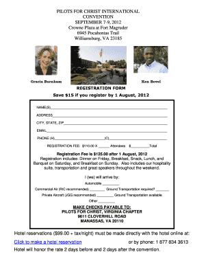 Fillable Online Registration Form - Pilots for Christ Fax Email Print ...