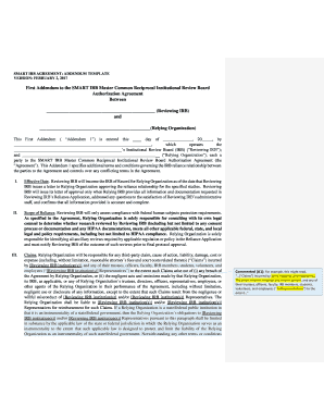 Fillable Online SMART IRB AGREEMENT: ADDENDUM TEMPLATE Fax Email Print - pdfFiller