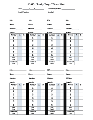 Fillable Online SSAC - Lucky Target Score Sheet - SCA Scores Fax Email ...