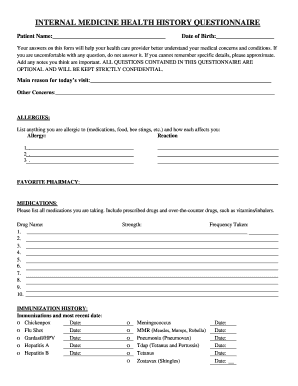 Fillable Online INTERNAL MEDICINE HEALTH HISTORY QUESTIONNAIRE Fax ...