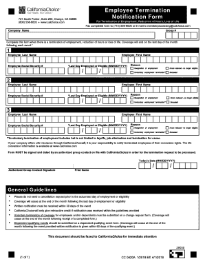 Fillable Online For Termination of Employment, Reduction of Hours, Loss ...
