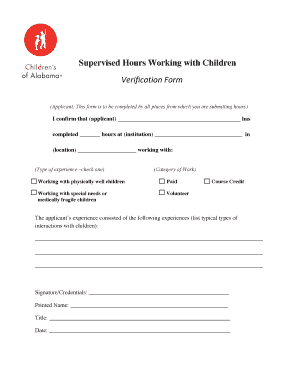 Fillable Online Supervised Hours Working with Children Verification ...