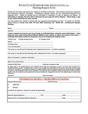 Fillable Online Painting Request Form - Paces Club Fax Email Print ...