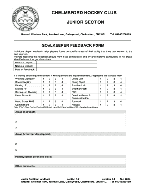 Fillable Online chelmsfordhc org CHC Goalkeeper Feedback Form ...
