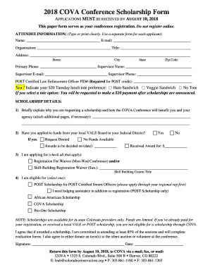 Fillable Online 2018 COVA Conference Scholarship Form Fax Email Print ...