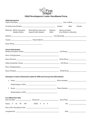 Fillable Online Child Development Center Enrollment Form Fax Email ...