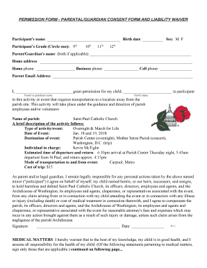 Fillable Online PERMISSION FORM - PARENTAL/GUARDIAN CONSENT FORM ...