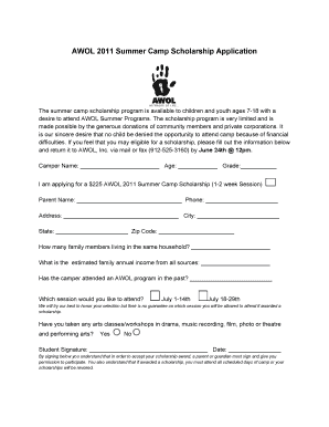Summer Camp Scholarship Application Template - Fill Online, Printable ...