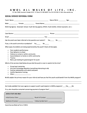 Fillable Online Social Service Referral Form.7.11 - AWOL Fax Email ...