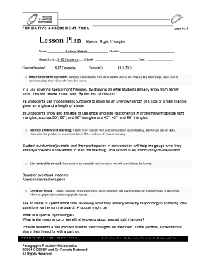 Fillable Online Lesson Plan Special Right Triangles - Teaching and ...