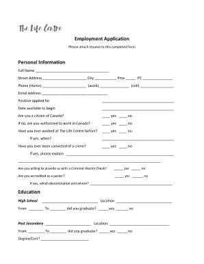 Fillable Online Employment Application for TLC Fax Email Print - pdfFiller
