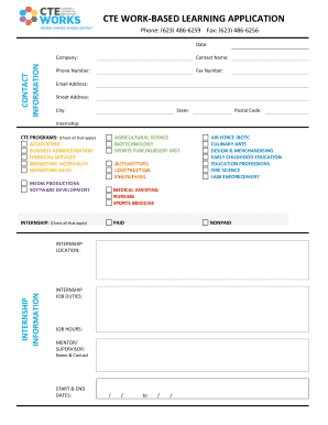 Fillable Online CTE WORK-BASED LEARNING APPLICATION Fax Email Print ...