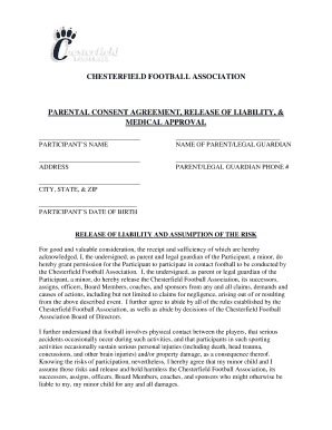 Fillable Online chesterfield football association parental consent ...