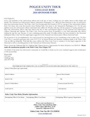 Fillable Online 2018 Sponsor Form - Police Unity Tour - Southern ...