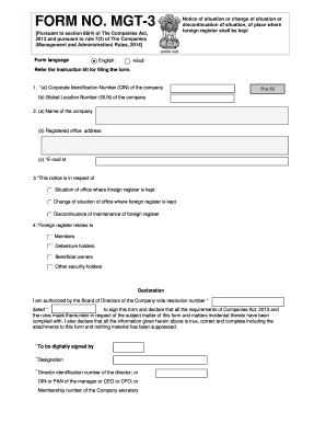 Fillable Online FORM NO. MGT-3Notice of situation or change of ...
