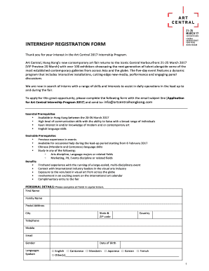 Fillable Online INTERNSHIP REGISTRATION FORM - Art Central Fax Email ...