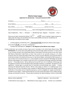 Fillable Online Marine Corps League - Townsend MCL, Detachment #920 Fax ...