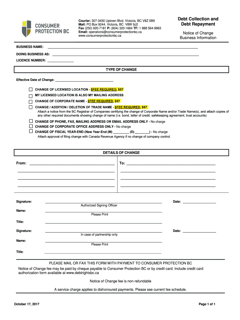 Fillable Online Notice of Change - Business Information Fax Email Print ...
