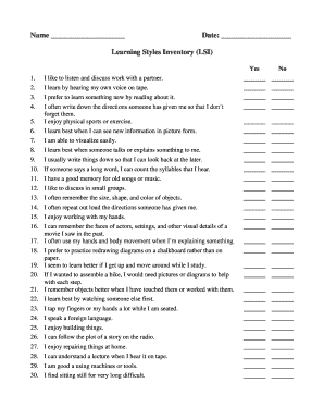Fillable Online Learning Styles Inventory (LSI) Fax Email Print - pdfFiller