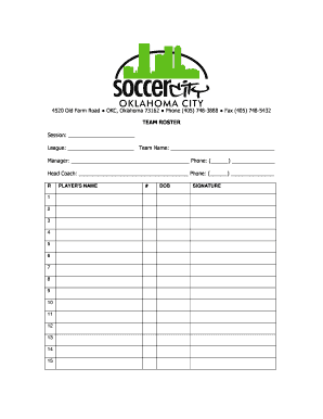 Fillable Online Team Roster - Soccer City (OKC) Fax Email Print - pdfFiller