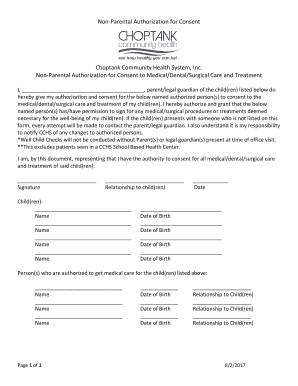 Fillable Online Non-Parental Authorization for Consent Fax Email Print ...