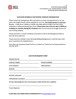 Fillable Online Freight Elevator Request Form - 1515 Poydras Fax Email ...
