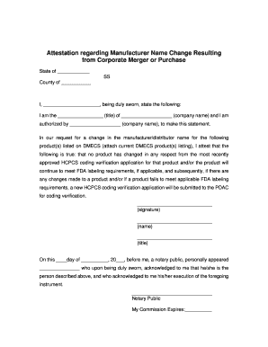 Fillable Online Attestation regarding Manufacturer Name Change ...
