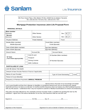 Fillable Online Mortgage Protection Insurance Joint Life Proposal Form ...
