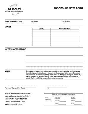 Fillable Online procedure note form - National Monitoring Center Fax ...