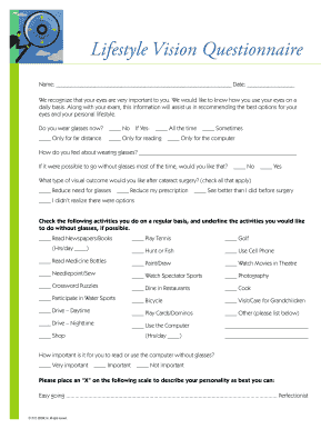 Fillable Online Lifestyle Vision Questionnaire - Griffin Eye Center Fax ...
