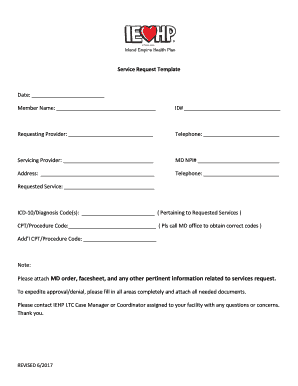 Fillable Online Service Request Template - IEHP Fax Email Print - pdfFiller