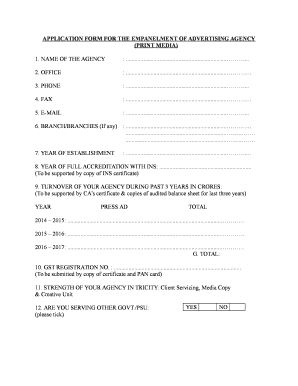 Fillable Online application form for the empanelment of advertising ...