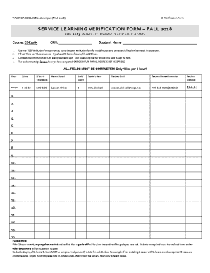 Fillable Online service learning verification formfall 2018 - Valencia ...