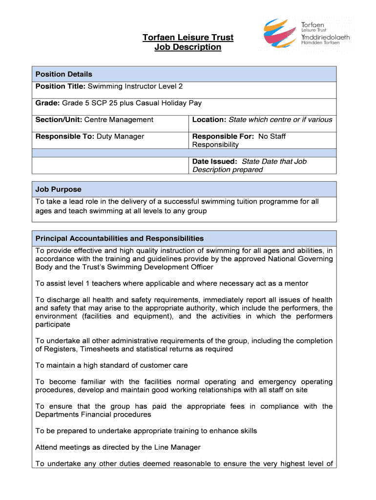 Job Description And Person Specification - Fill Online, Printable ...